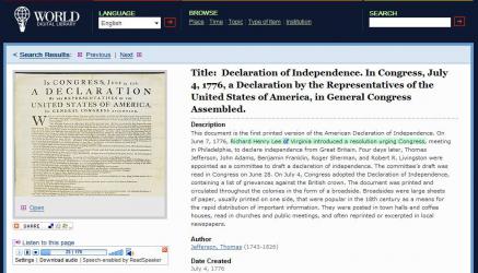 World Digital Library website speech-enabled by ReadSpeaker | ReadSpeaker